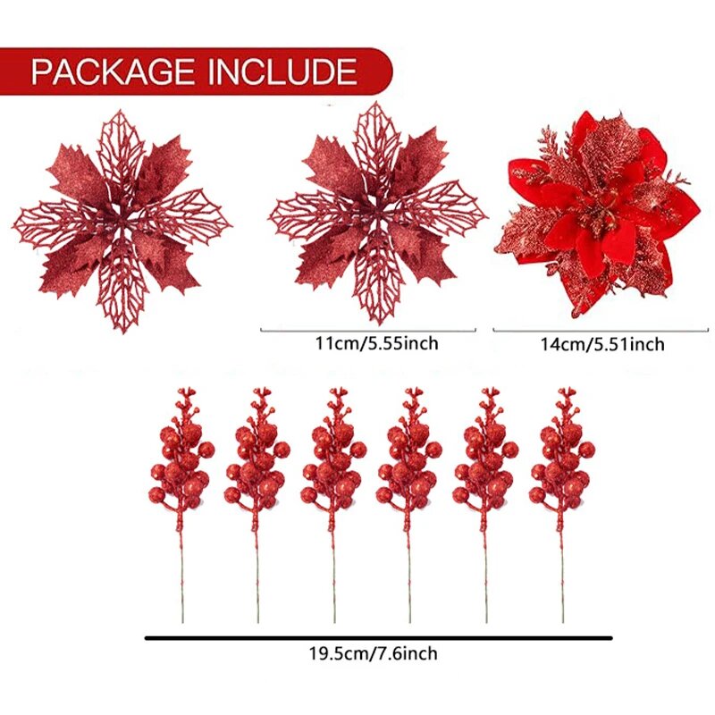 Искусственные цветы, шелк, букет, 21 шт. Красный, red set