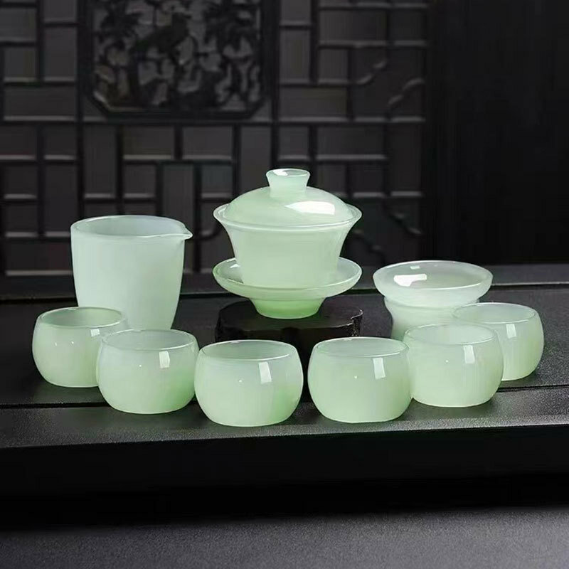 Стеклянный чайный набор Комбинация белого нефрита Чайная чашка Подарок для дома и офиса Нефритовая фарфоровая стеклянная чаша с крышкой Подарочная коробка Оптовая продажа