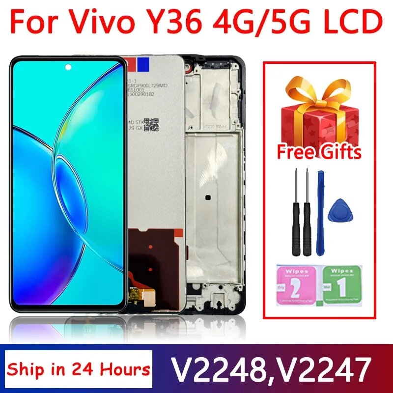 6,64-дюймовый экран для Vivo Y36 4G V2247, ЖК-дисплей, сенсорный экран, дигитайзер Y36 4G With Frame