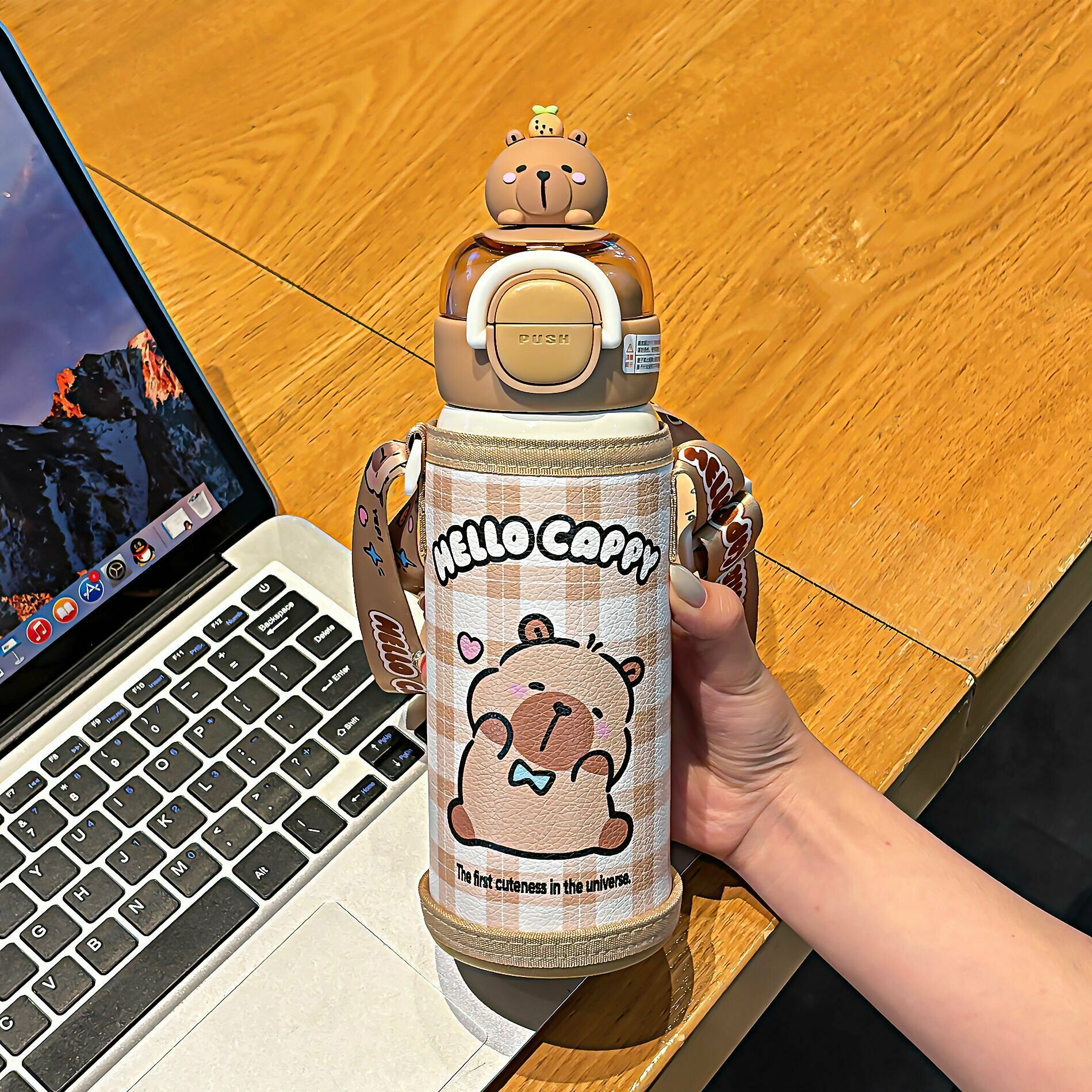 Высококачественная изолированная бутылка для воды Kapibara для детей, школьная сумка для мальчиков и девочек, боковой карман, кроссбоди, кружка, школьные принадлежности для учеников