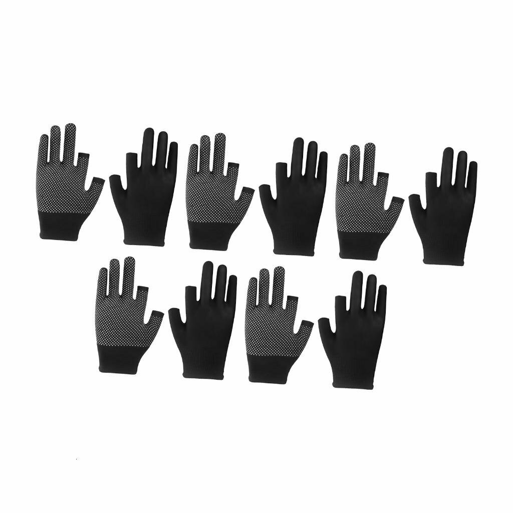 Нейлоновые перчатки без пальцев с противоскользящим покрытием, 5 пар черных туфель