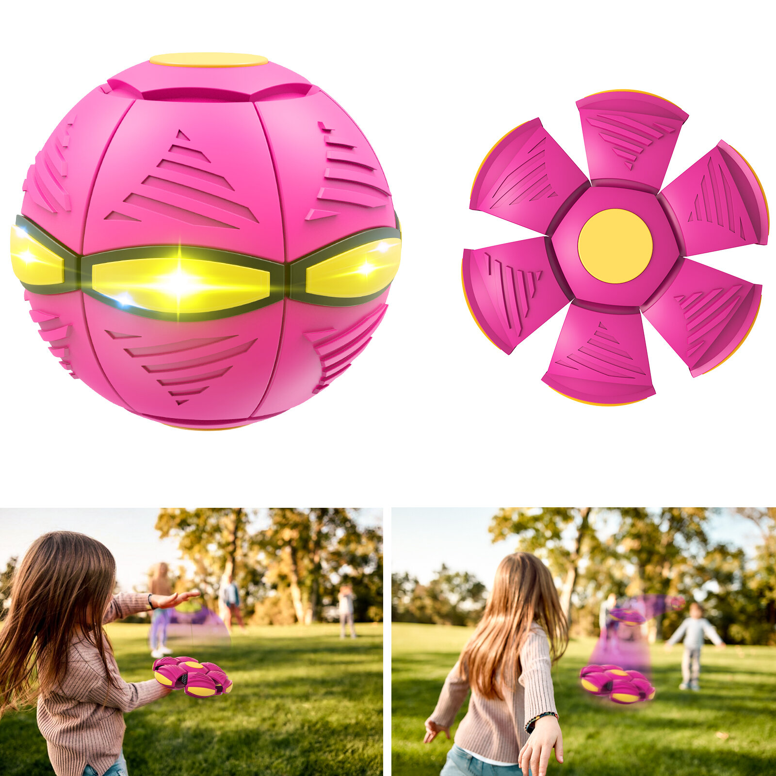 Deformation Vent Ball Plat Ball Red Magic UFO Ball Exhaust Ball Outdoor Flat Ball Beach Garden Toy With LED Light Plastic 1Pc Red Light No Retail Packages