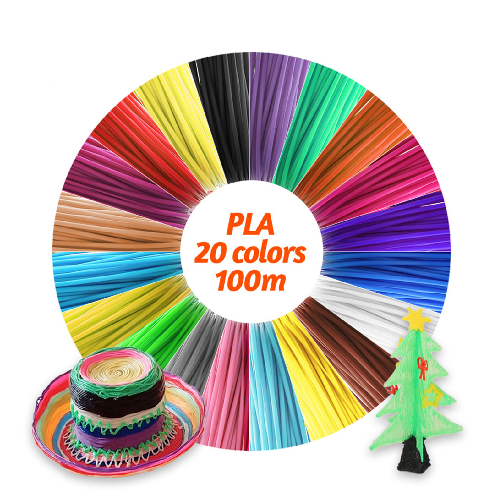Филамент PLA для 3D-ручки 1.75мм, 20 цветов (белый, черный, желтый, красный, серебристый, оранжевый, розовый, зеленый, синий, золотой, шоколадный, серый, пурпурный, рождественский зеленый, галактический синий, прозрачный, флюо-синий,