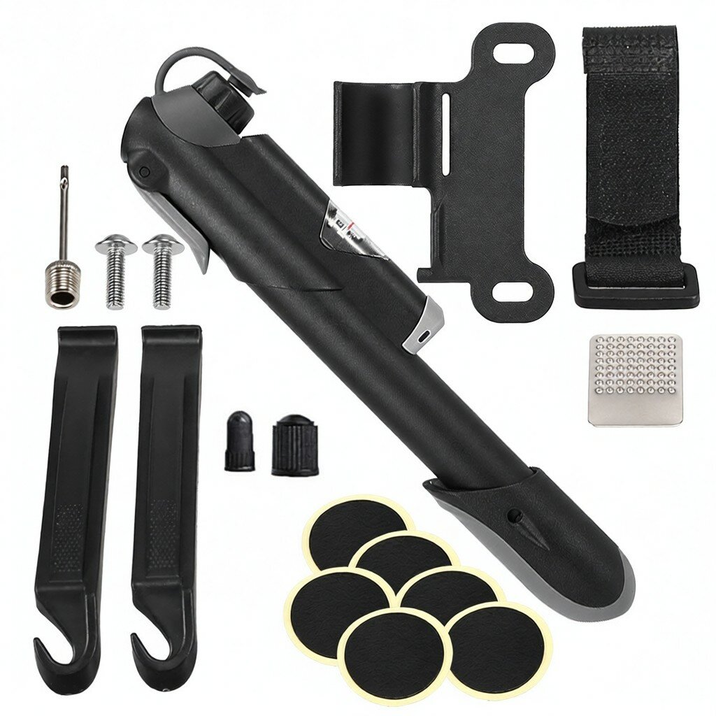 GIYO Мини-насос для велосипеда, портативный компактный насос для велосипеда с манометром, набор для ремонта шин, для Presta и Schrader, крепление к раме для дорожных, горных и BMX велосипедов, насос для мячей с иглой, 120 PSI, черный, 23 см, 140 г,