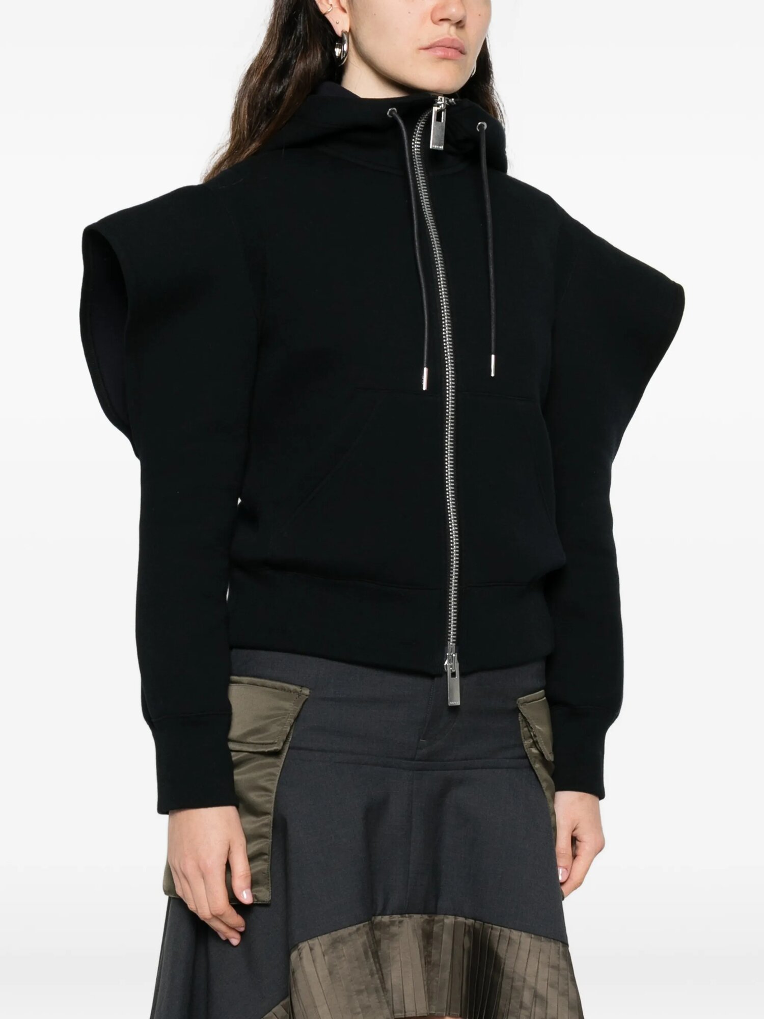 Худи Sacai Hooded zip sweatshirt, размер 42, , черный — фото 1