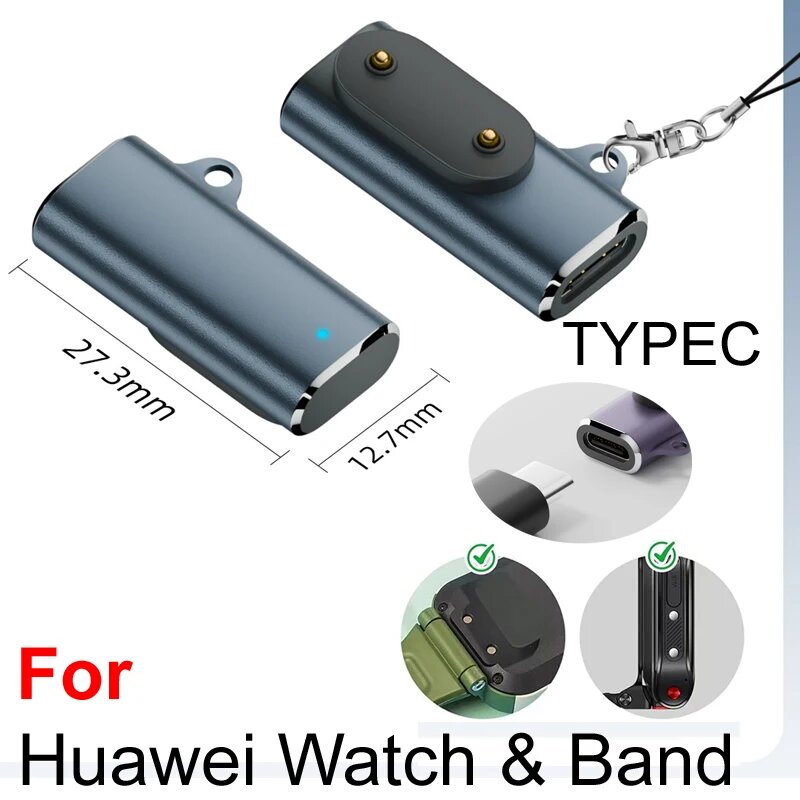 USB TYPE-C Женская магнитная зарядка 90 ° Кабель-переходник с изгибом для Huawei Honor Smart Wtch FitEdition Kids 5/4 Pro/5/4x Band 9 8 7 6