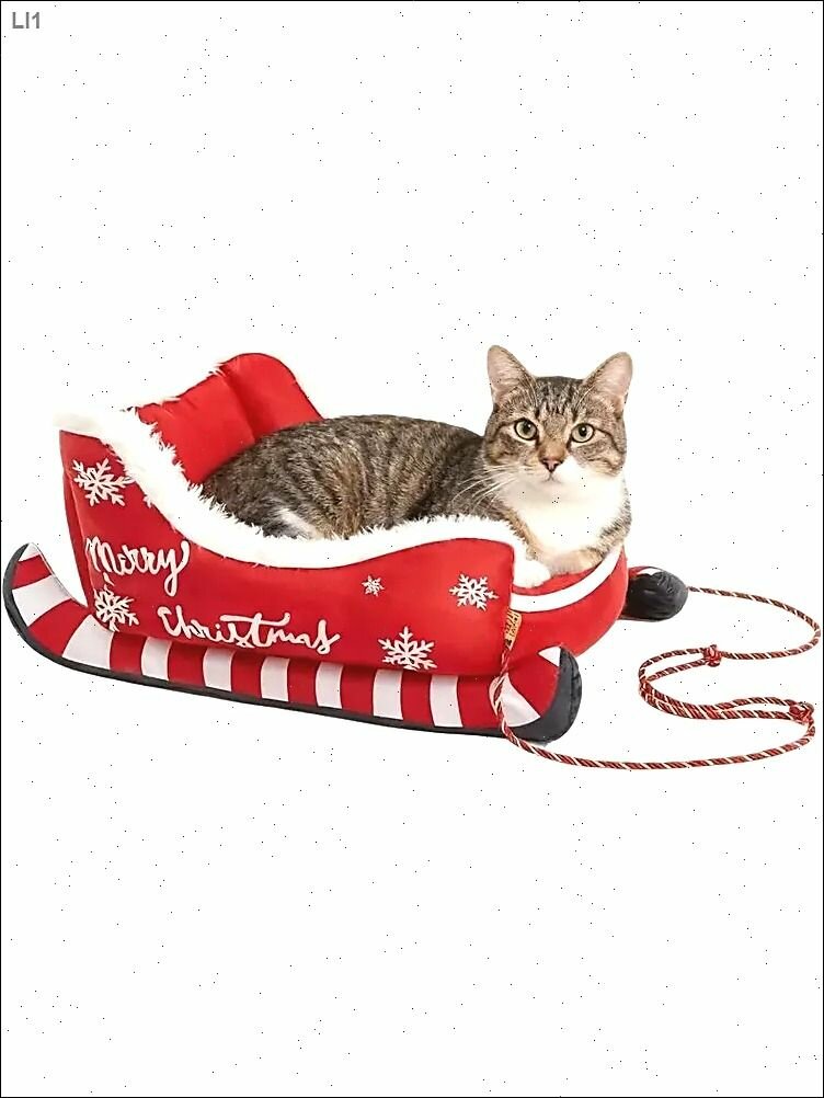 Лежанка-сани для собак, рождественская, теплая, моющаяся