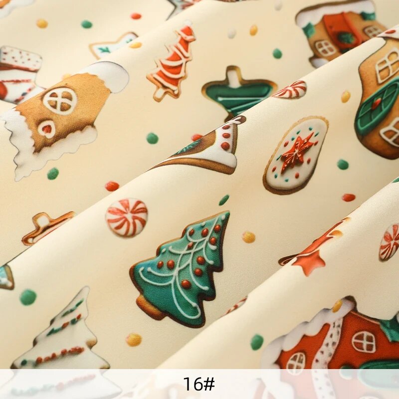 Новогодняя ткань с принтом "Праздничный домик", 100% полиэстер 50X150cm, 16