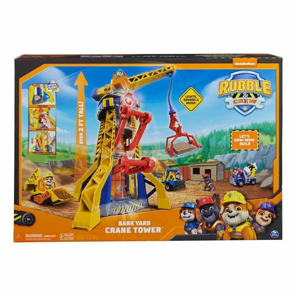 Spin Master Nickelodeon Paw Patrol Rubble Crew Bark Yard Crane Tower / Игровой набор с фигуркой, игрушечным бульдозером и кинетической конструкцией-Это детские игрушки из песка для мальчиков