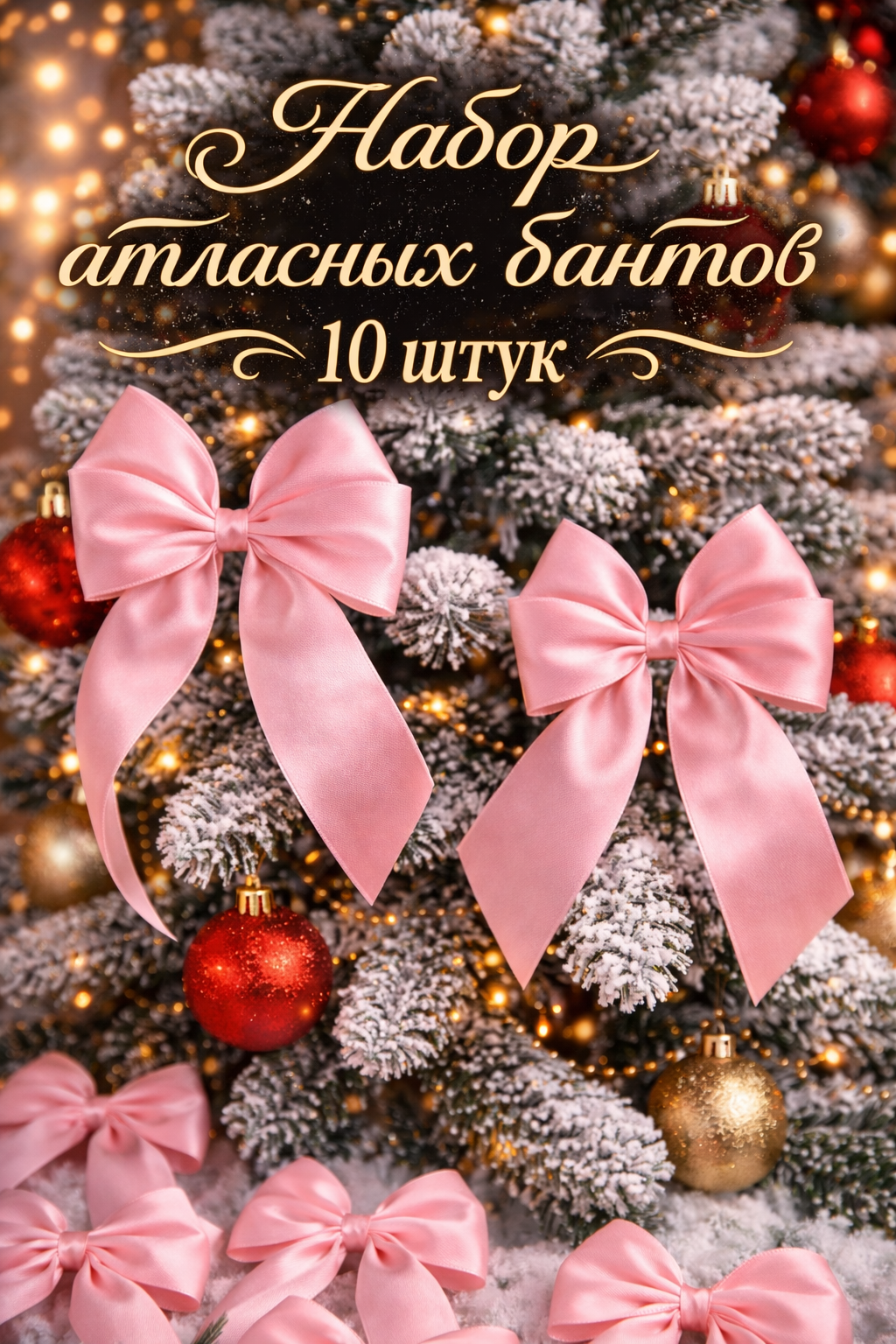 Бантики для елки - 10 штук/бантики для декора/бантики для бабл шара/бантики для декора/новогодние украшения/атласные
