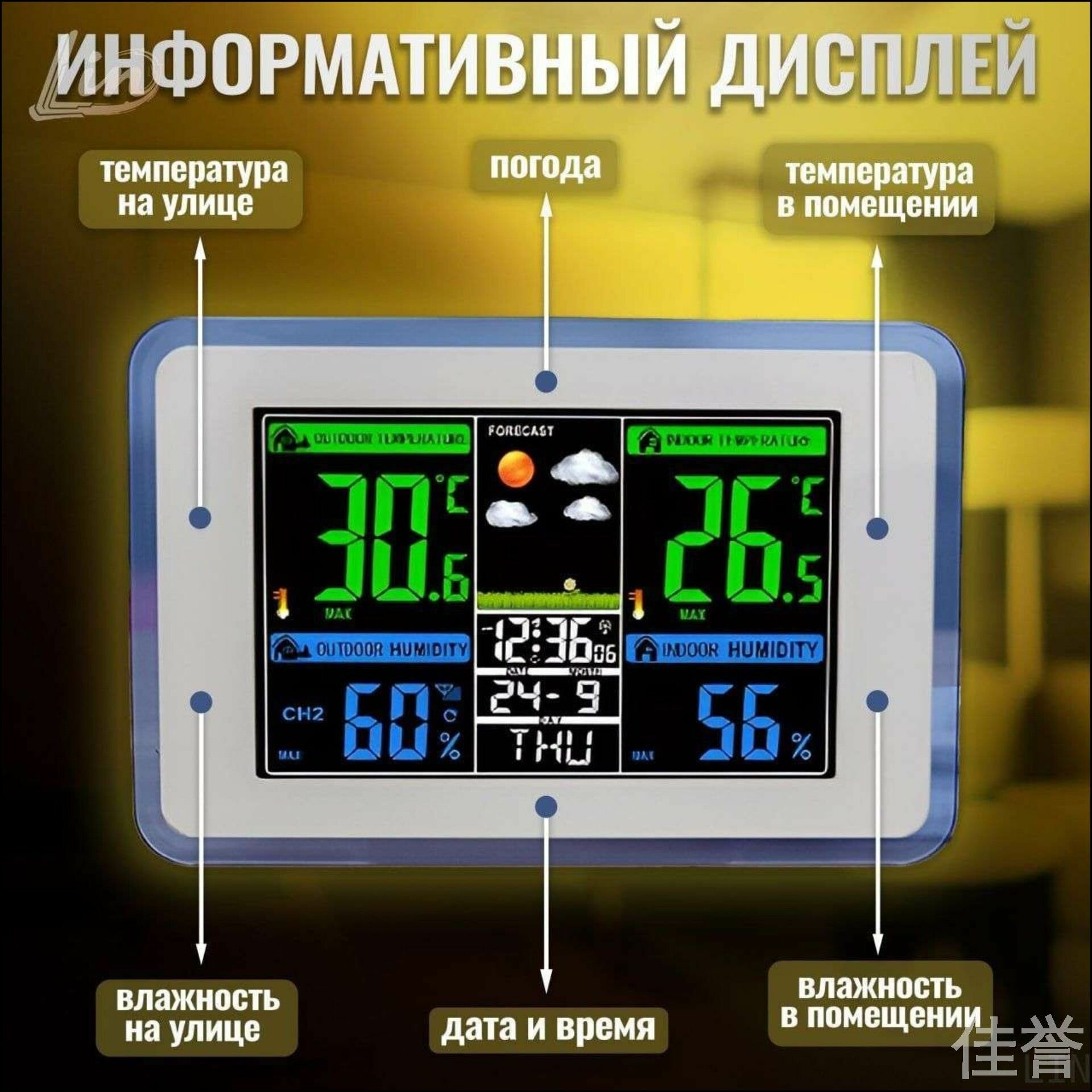 Инновационная метеостанция LIN с выносным датчиком, премиум для дома