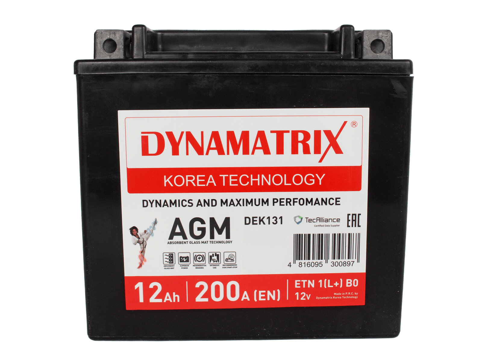 Аккумулятор DYNAMATRIX-KOREA DEK131 AGM 12V 12Ah 200A ETN 1(L+) B0 150x87x145 4,76kg, DYNAMATRIX-KOREA, DEK131