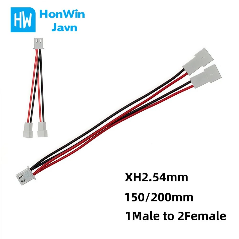 HONWIN JAVN разъем XH2.54mm 2-контактный кабель "папа" на 2 "мама" 150/200 мм для светодиодной 150mm
