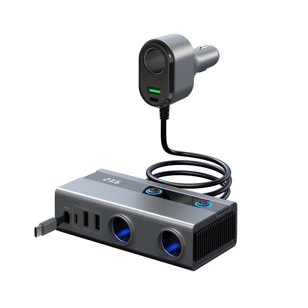 Автомобильный Адаптер Зарядного Устройства Высокой Мощности мощностью 120 Вт 9 в 1 с Выдвижным Кабелем USB C с несколькими Портами для Быстрой Зарядки PD65w в автомобиле