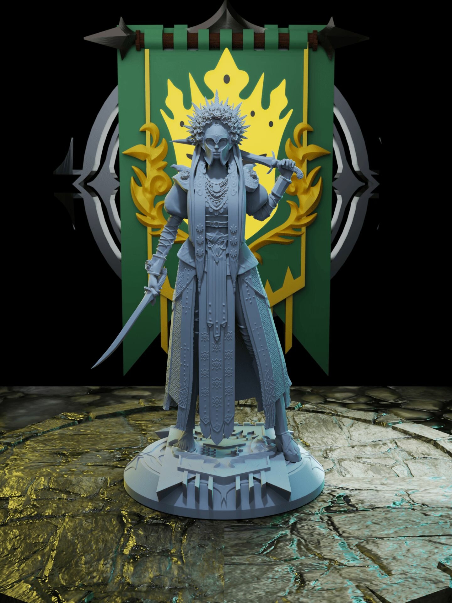 Миниатюра Фигурка RAID Shadow Legends - Marichka the Unbreakable, Маричка Непобедимая 8,3см 1/24 (ФанАрт, Серая, предназначена для самостоятельной покраски)