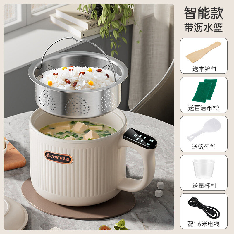 Рисоварка Zhigao 2L с легкой сахарной керамической глазурью, разделение для риса и супа, мини-электрическая кастрюля для быстрого приготовления лапши, рисоварка для общежития