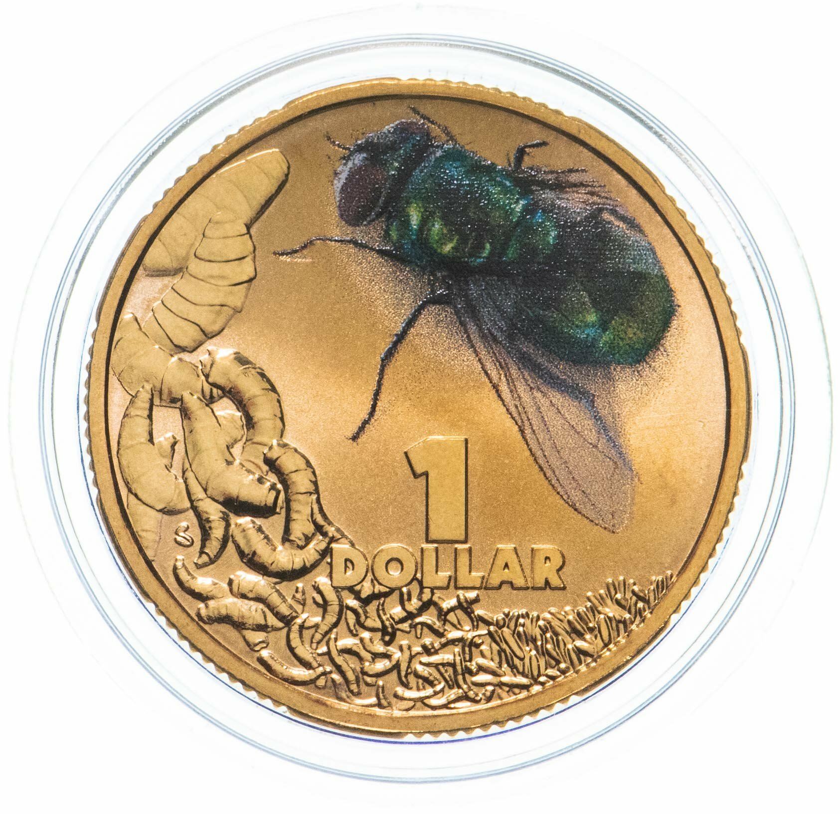 Австралия 1 доллар 2014 "Яркие насекомые - мясная муха", Алюминиевая бронза, в сохранности UNC