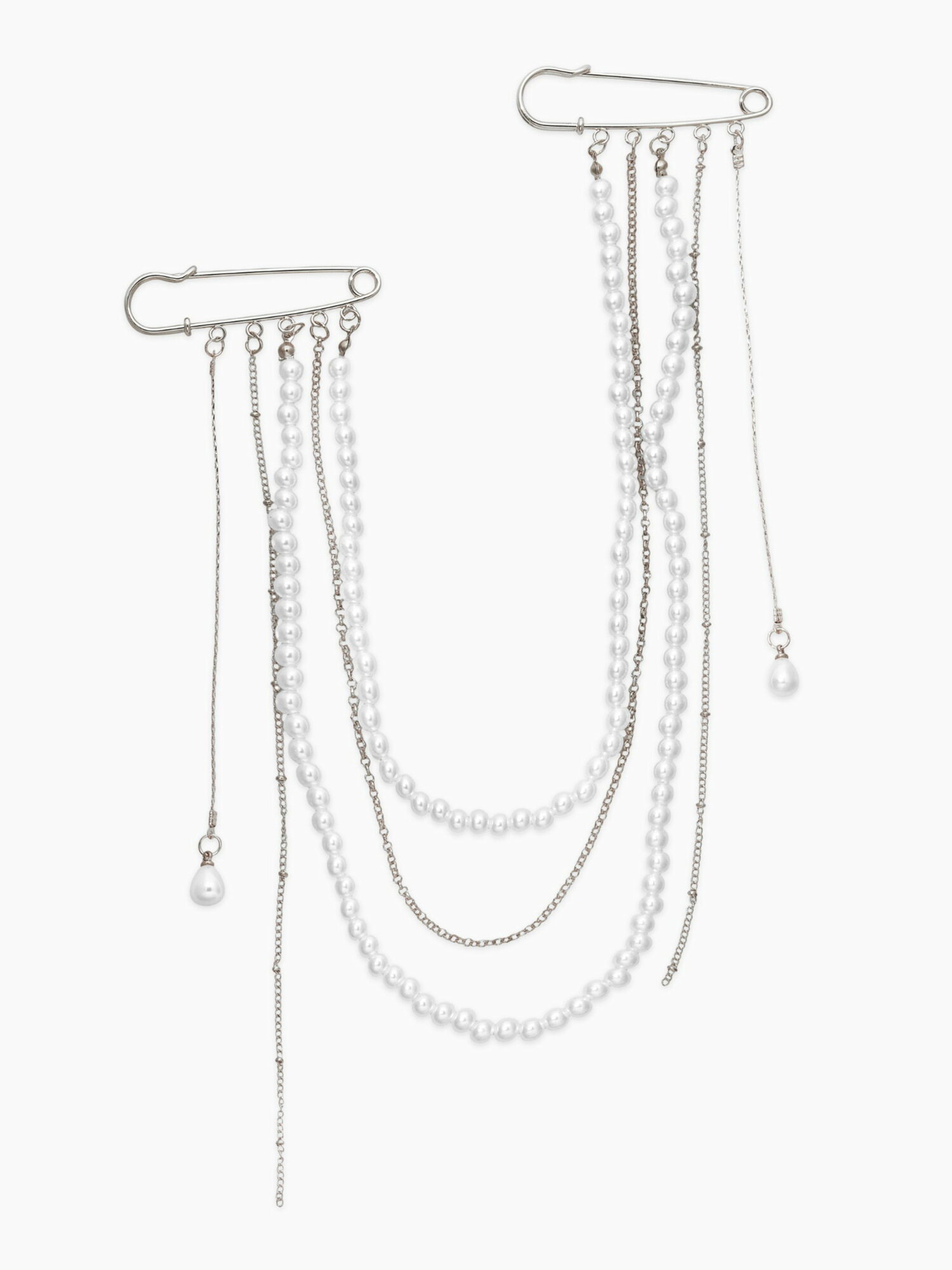 Булавки "Жемчужный аксельбант", пластик, белые в серебре, вставка/подвеска: жемчуг