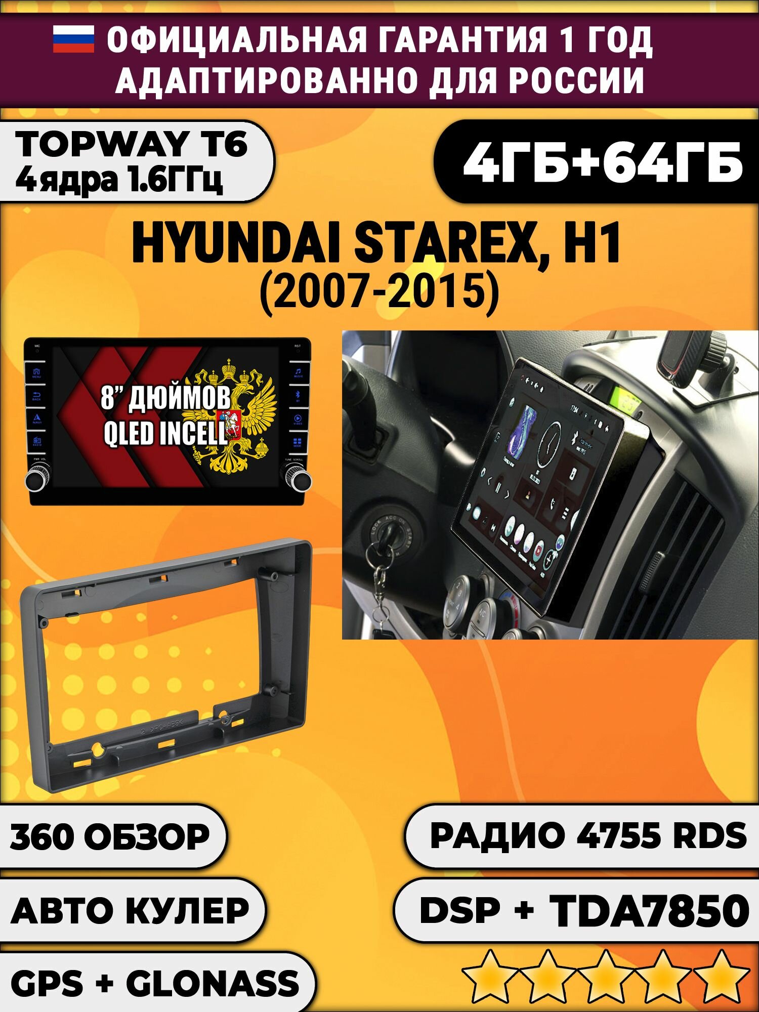 4гб+64гб с DSP и 360 для HYUNDAI H1, H-1 STAREX (2007-2015), Android магнитола с DSP и усилителем TDA7850