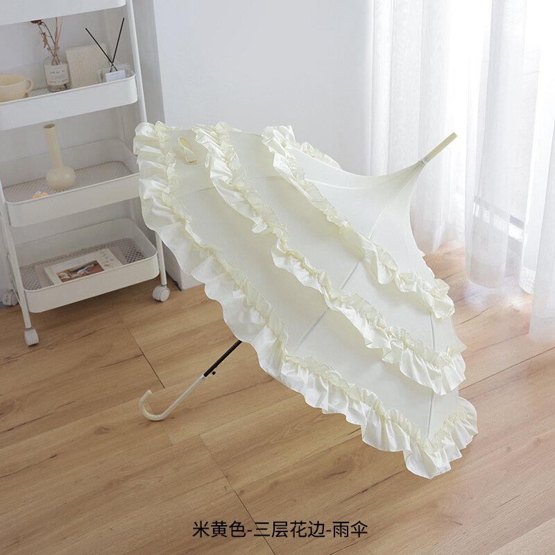 Японский Лолита Милый Принцесса Зонтик Пагода-образный Кружевной Черный Виниловый Солнечный Зонт Дождевой Зонт Богиня