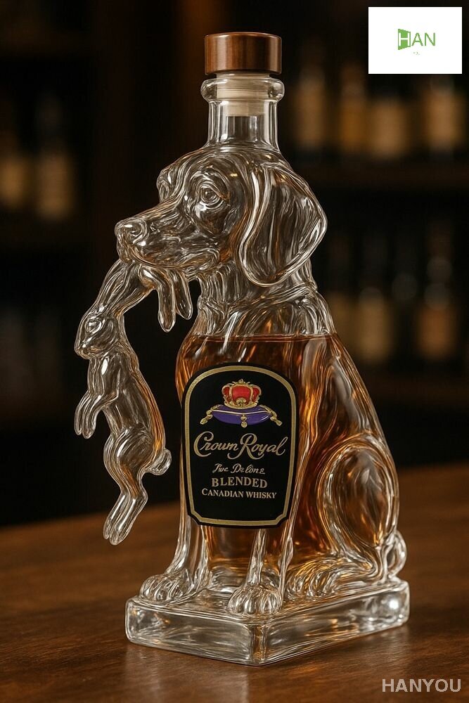 Эксклюзивная бутылка из боросиликатного стекла для виски 300 мл с декором Охотничья собака