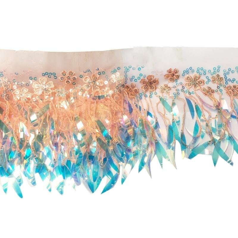 Лента из фатина с блестками и кисточками, Розовый