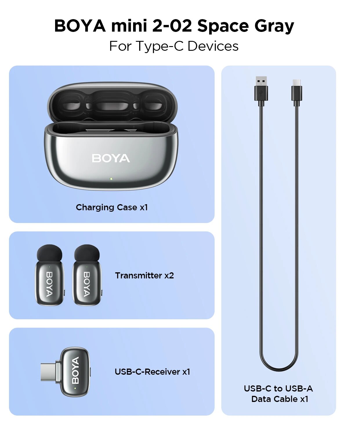 BOYA Mini 2 Беспроводной микрофон 2 шт. BOYA mini 2-02-Gray