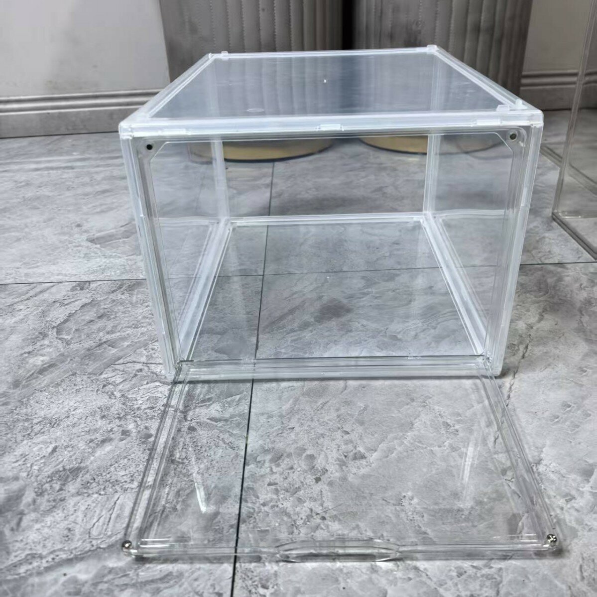 Прозрачная коробка для обуви, утолщенная, с магнитным боковым открытием, большая акриловая пылезащитная коробка для хранения AJ, органайзер для кроссовок