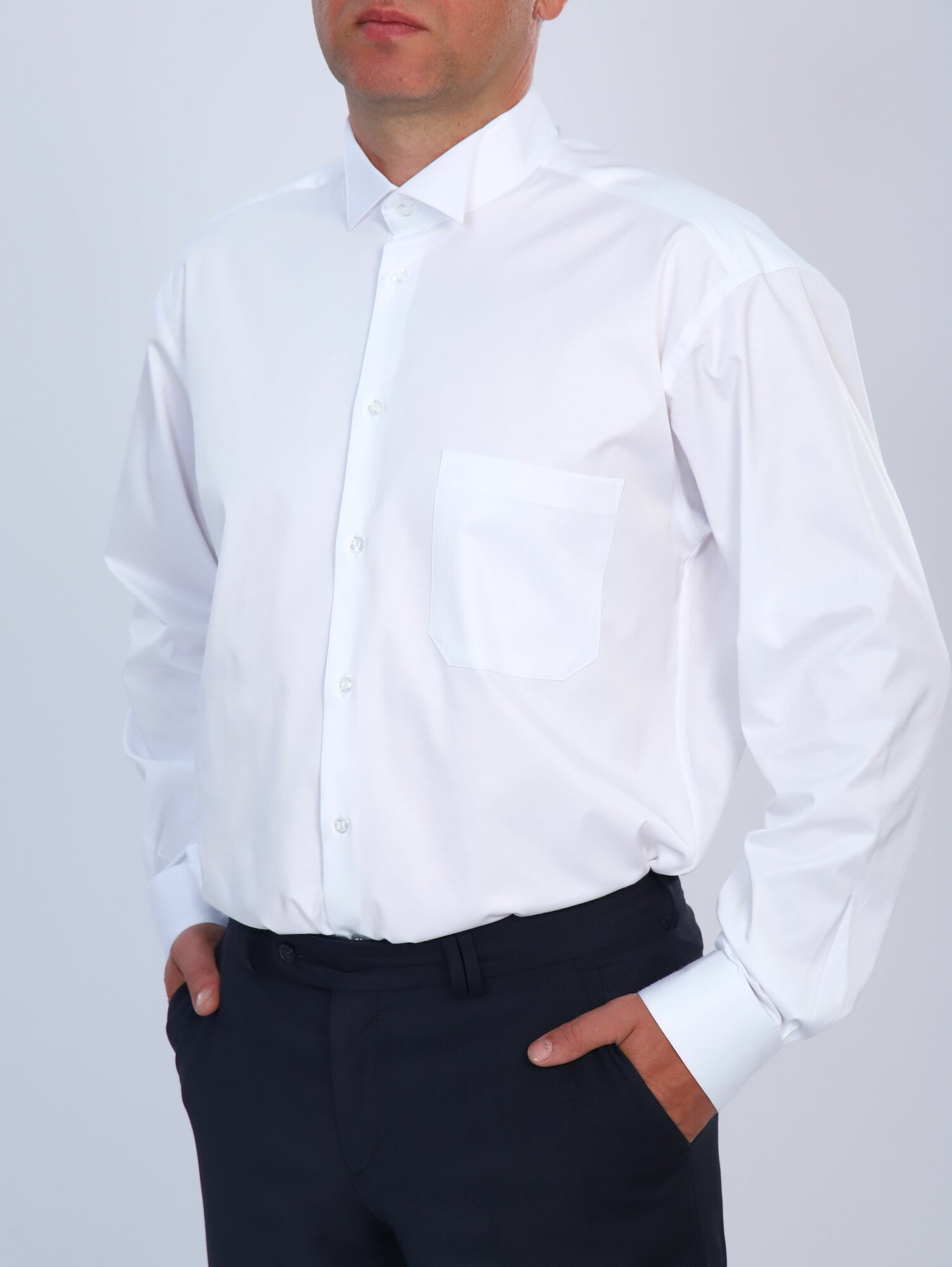 Рубашка GrandnesS, сатин, под бабочку, большие размеры, белая