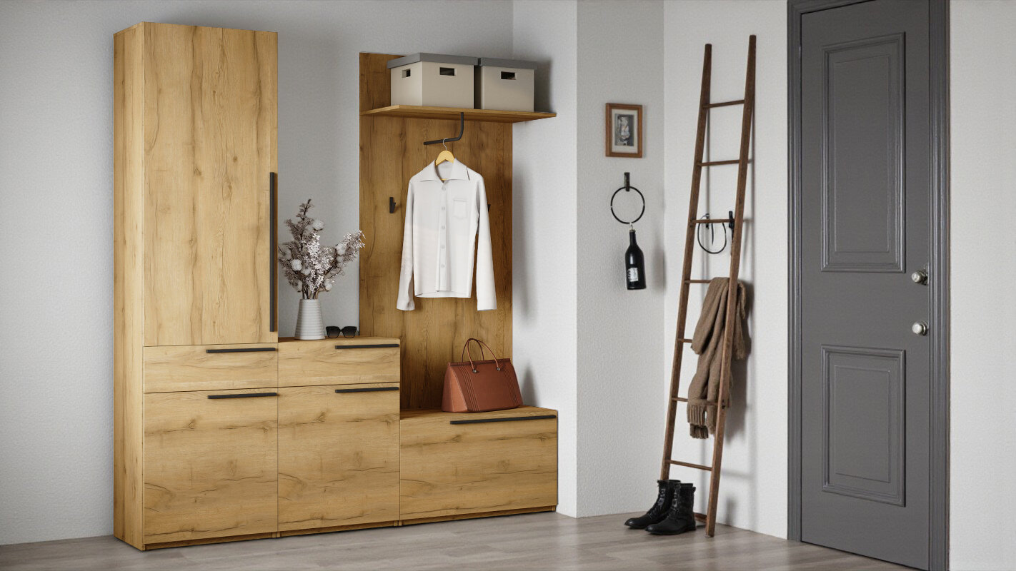 Прихожая Лорена Пакс-2 Дуб Золотистый U1148 NOW 200x40x200 см, желтый Дом мебели для вас