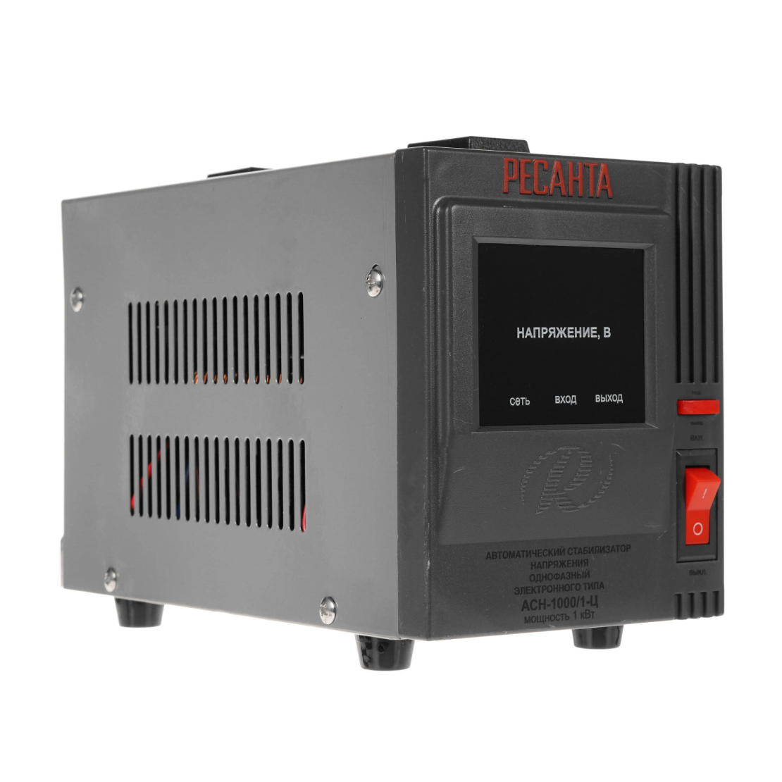 Стабилизатор напряжения РЕСАНТА АСН-1000/1-Ц, релейный, 1000 ВА, ЖК-дисплей, байпас, серый