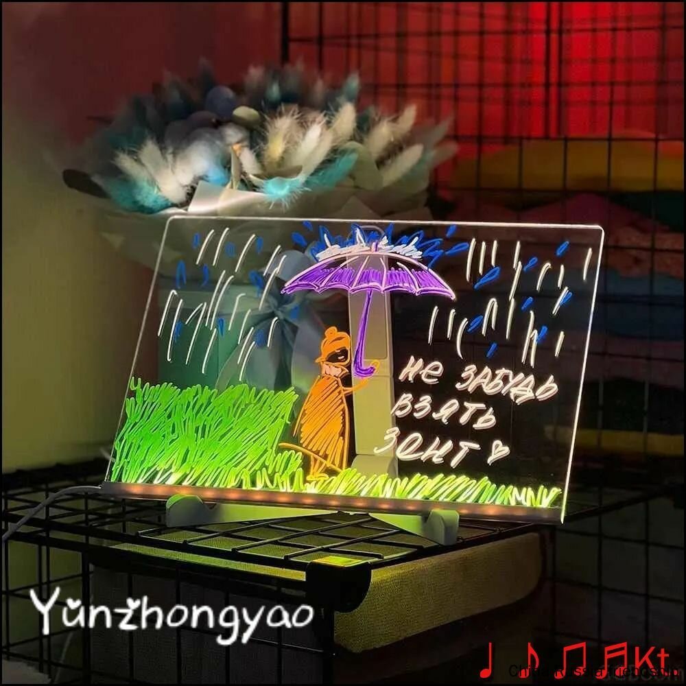 Эксклюзивный ночник с функцией графического планшета для детского творчества, комплект из 7 цветных маркеров в подарок светящаяся доска для рисования и комфортного сна"