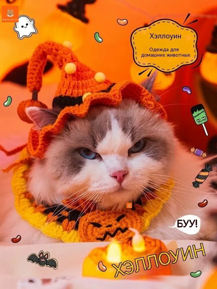 Хэллоуин шапка-колпак для собак и кошек, вязаный волшебный колпак, праздничный аксессуар для питомца (универсальный размер)