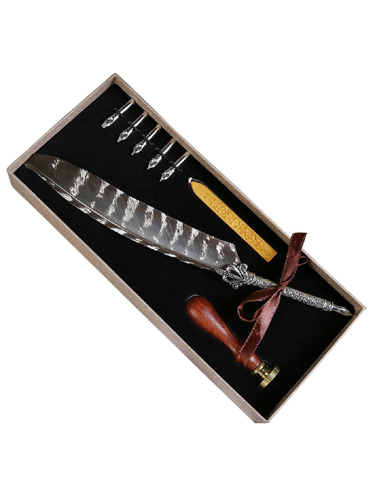 Роскошное Винтажное Перо Для Каллиграфии, Перьевая Ручка, Чернила Для Письма, 5 Наконечников, Набор Канцелярских Принадлежностей, Подарочная Коробка