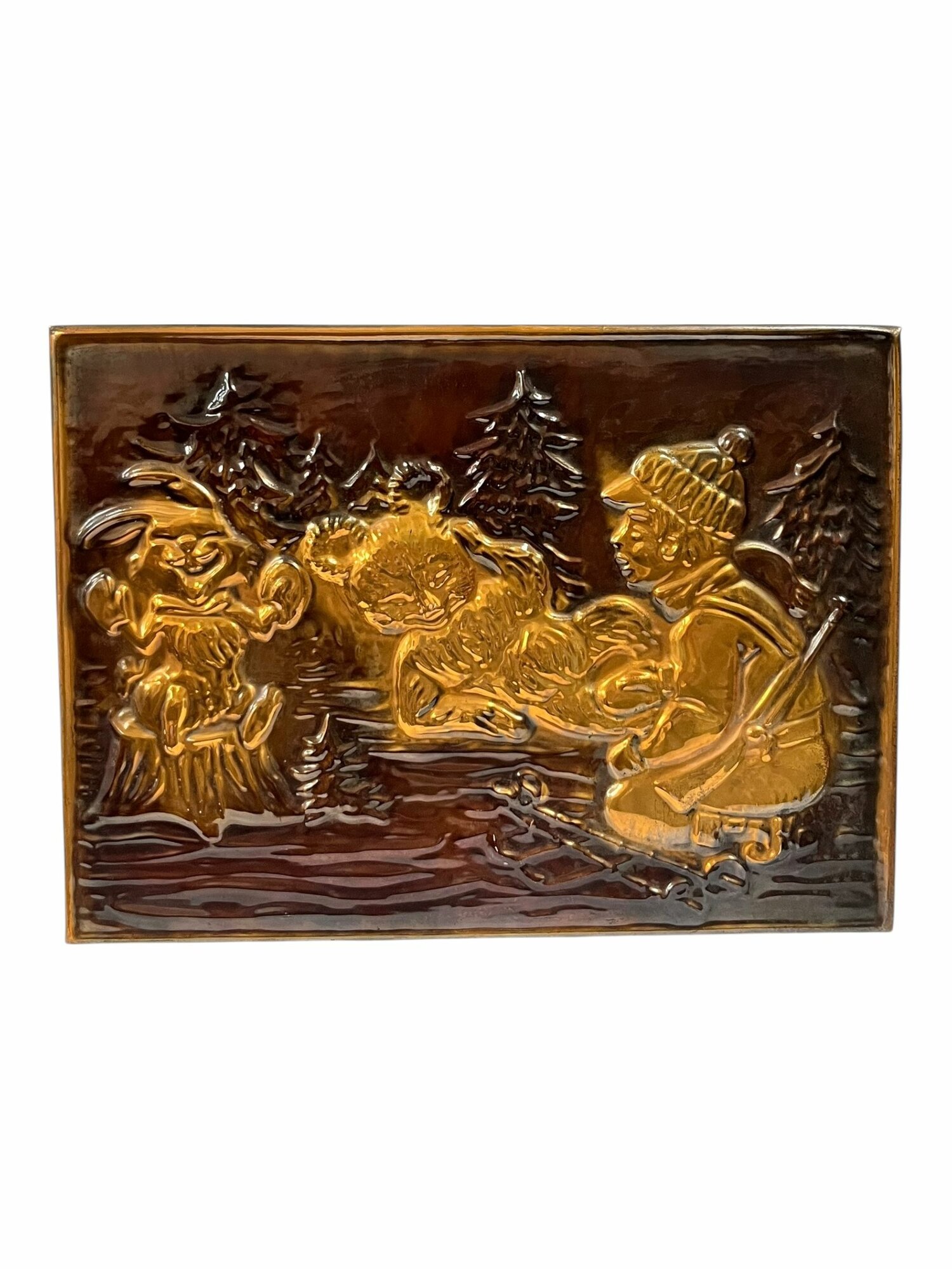 Советская чеканка настенное панно картина сувенир, открытка Зарубин, охотник. Сделано в СССР.