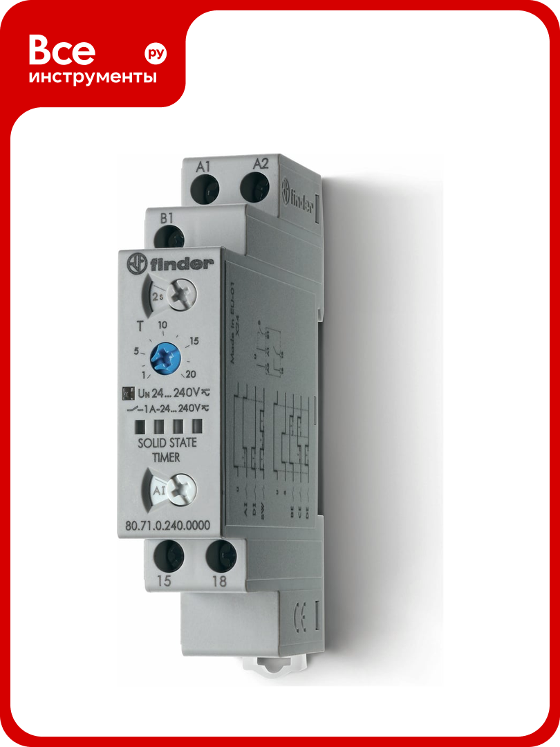 Модульное многофункциональное твердотельное реле времени Finder функц: Ai, Di, sW, be, ce, De; 1но конт,