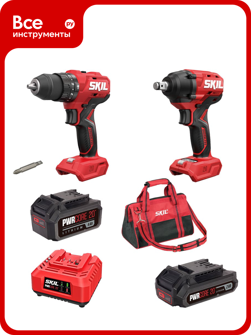 Аккумуляторная ударная дрель-шуруповерт SKIL HD6280+ IW6720 + набор SC0060+BY5197 + BG3224 + BY5196 9-1-039