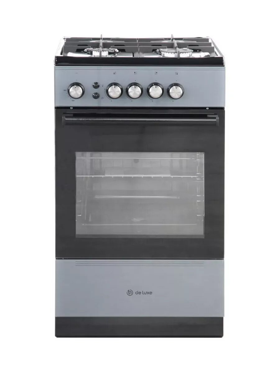 Газовая плита De Luxe 506040.24г ЧР-002, 4 конфорки, чугунные решетки, серая/черная