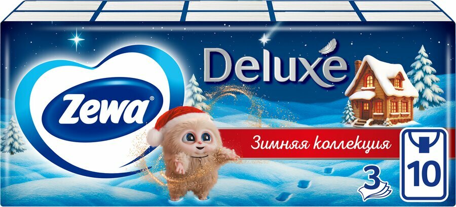Платочки бумажные носовые ZEWA Deluxe 3-слоя, 10шт