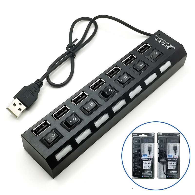 7-портовый HUB с независимым переключателем, один на семь, USB 2/3.0 разветвитель для ноутбука, высокоскоростная передача