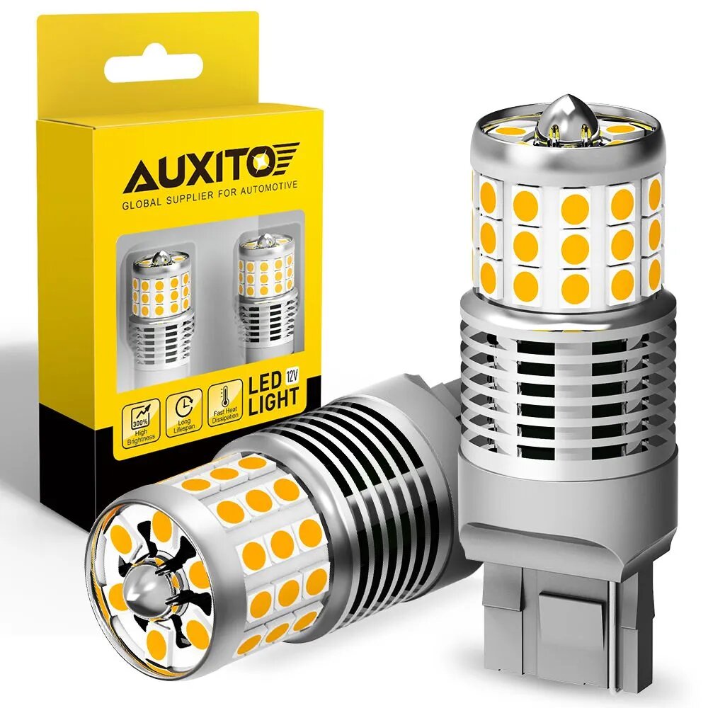Лампа автомобильная AUXITO 2 шт. W21W светодиодная желтая для габаритных фонарей и освещения номерного знака