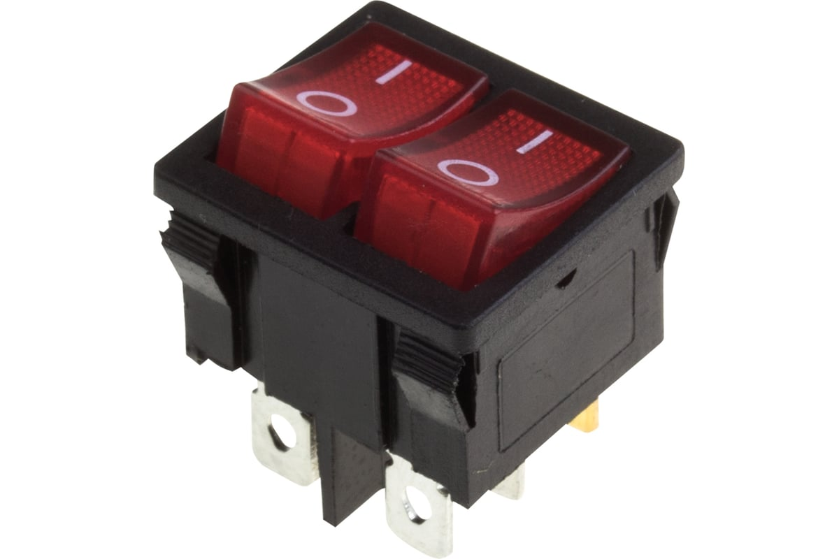 Двойной выключатель клавишный Rexant Mini ON-OFF красный с подсветкой (250В 6А (6с)) {36-2160}