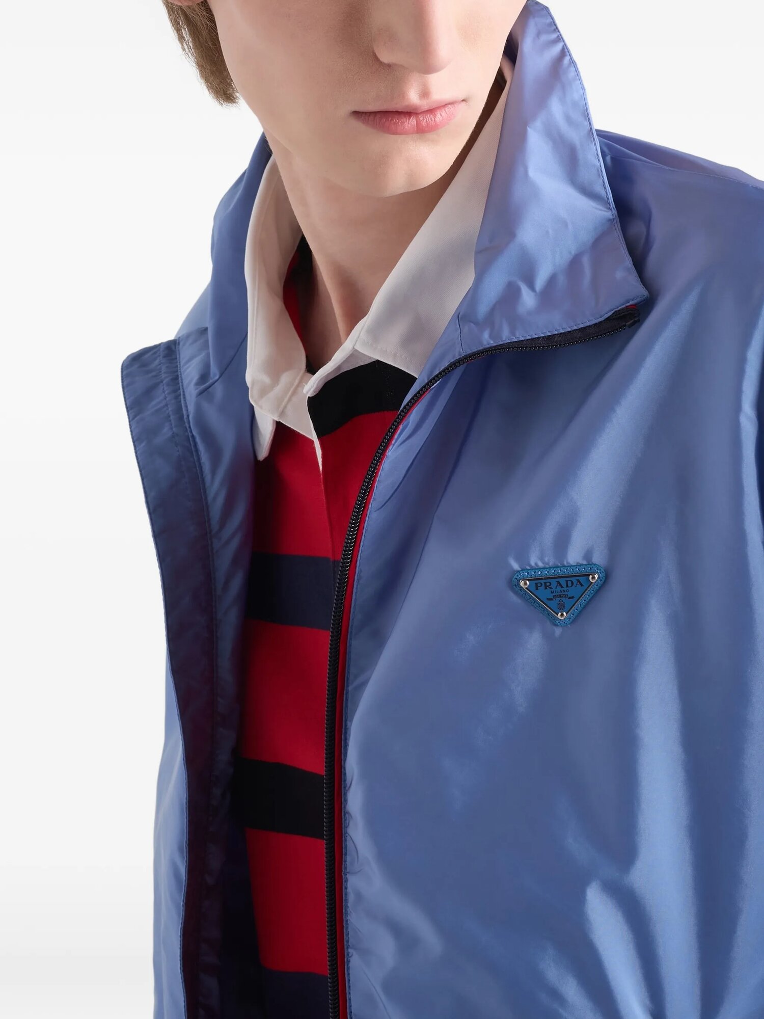 Куртка Prada Long-sleeve logo-plaque jacket, размер S, blue — фото 1