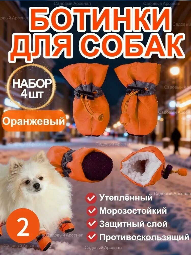 Обувь для собак мелких и средних пород, ботинки зимние, сапоги доя животных с мехом (номер два)