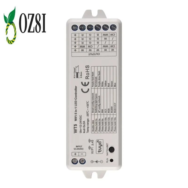 (H V Q D) Светодиодный контроллер Tuya 5 в 1 диммер CCT RGB RGBW RGBWW RGBCCT Strip Smart Life Wi-Fi 2,4 г пульт дистанционного управления 12-24 В WT5