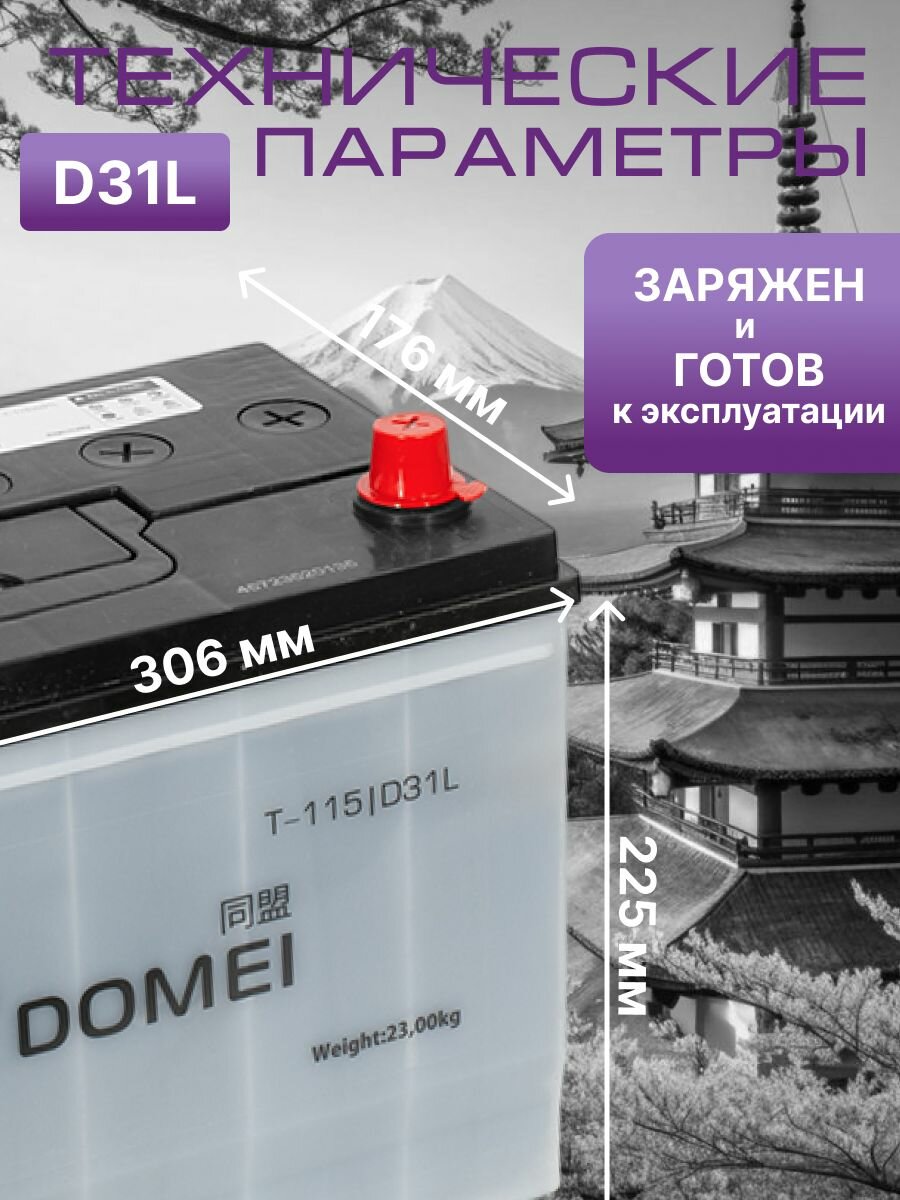 Аккумулятор автомобильный EFB 95 Ач 850 А обратная полярность DOMEI T-115/D31L — фото 1