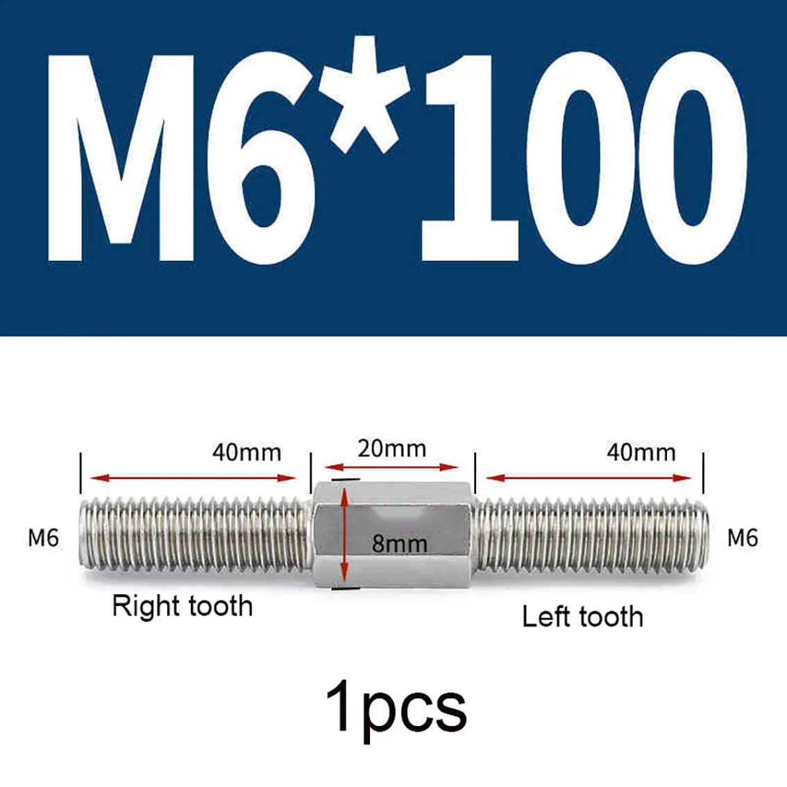 Стержни с двойной резьбой M4-M16 из нержавеющей стали 304 M6x100mm-1pcs