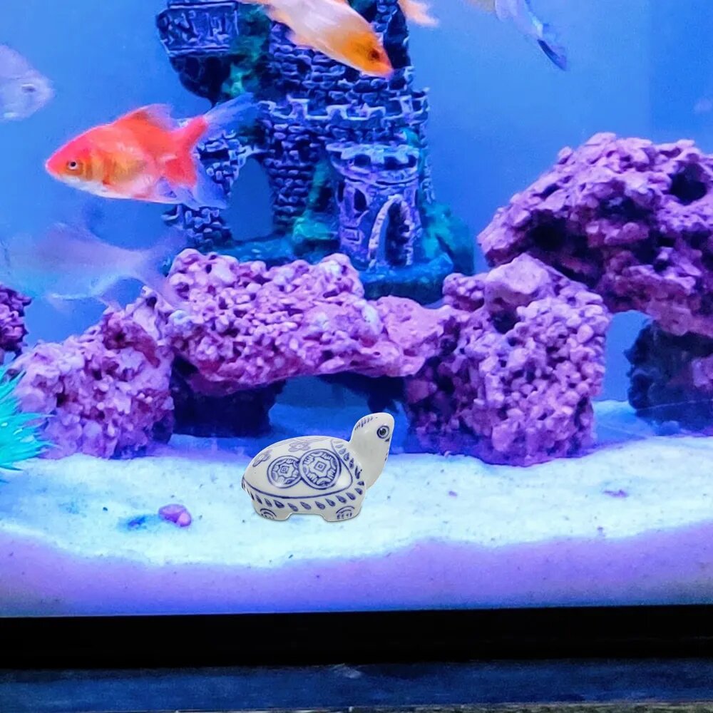 Керамическая фигурка черепахи с росписью для декора аквариума и рабочего стола