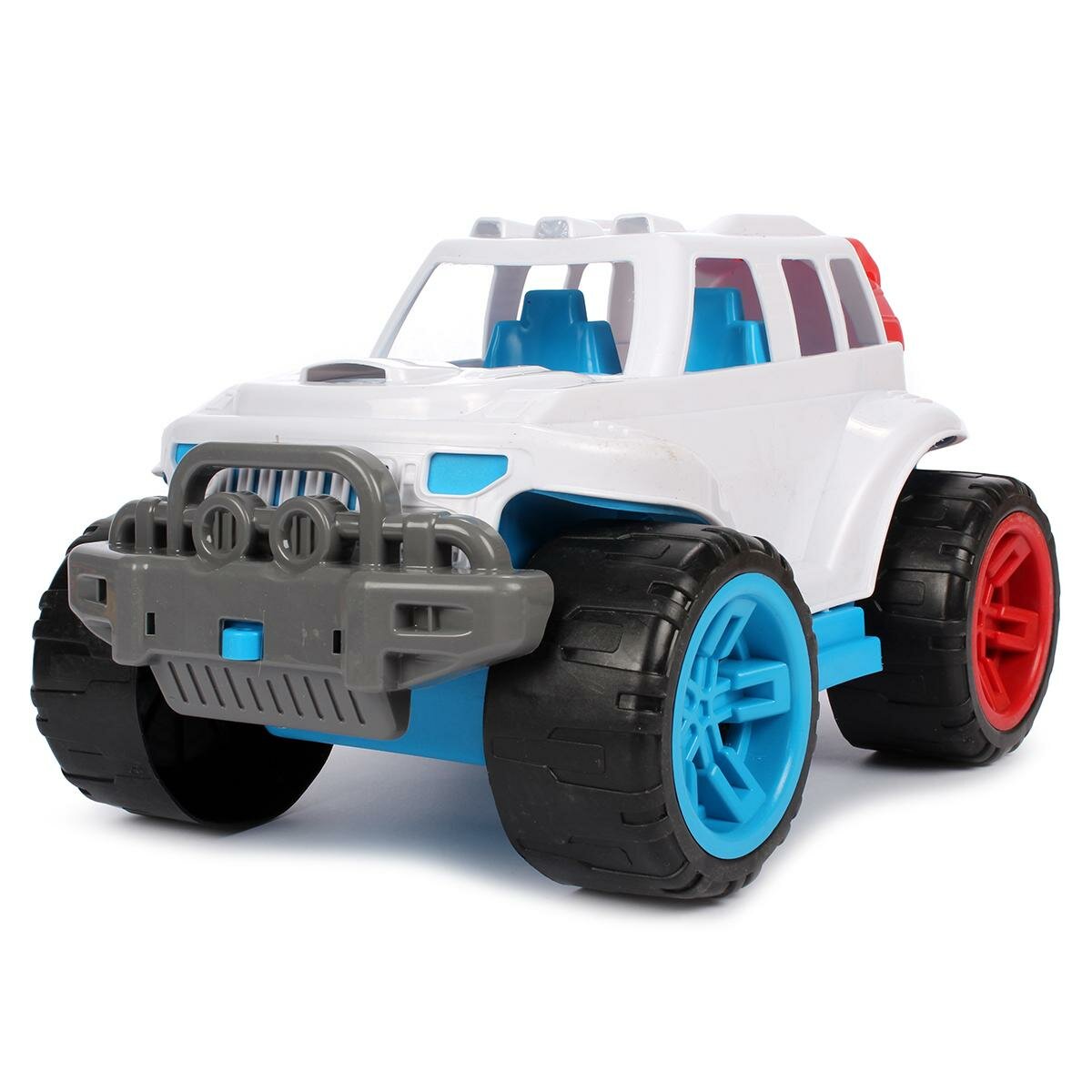 Машинка пластиковая "Джип" 23*41*25см, белая/синяя/красная, для детей 3+, с крутящимися колесами