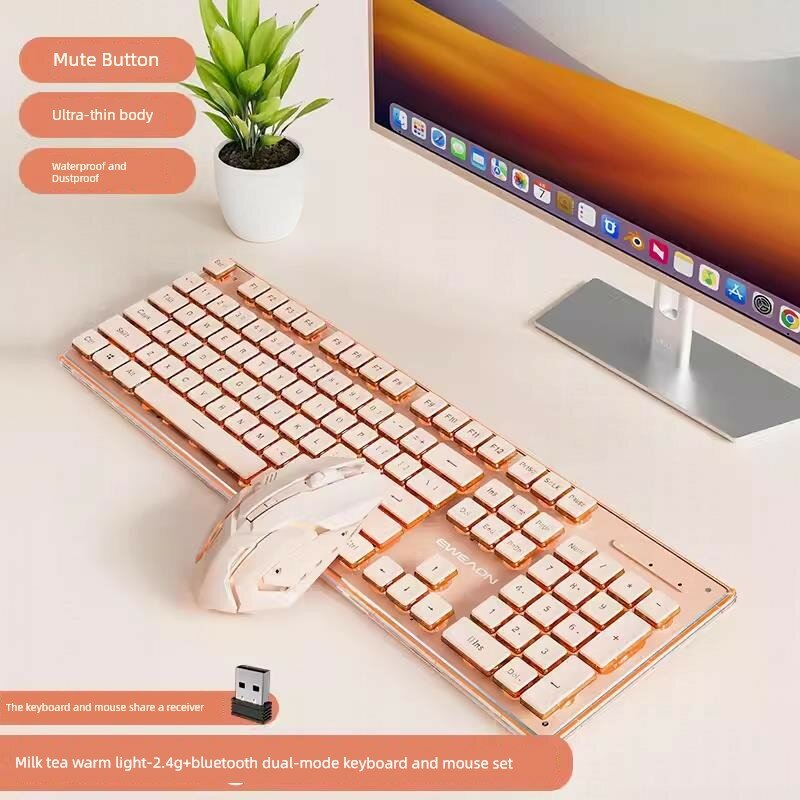 Немецкий механический комплект клавиатуры и мыши (проводной/беспроводной), бесшумный, в высококачественном ретро-стиле,